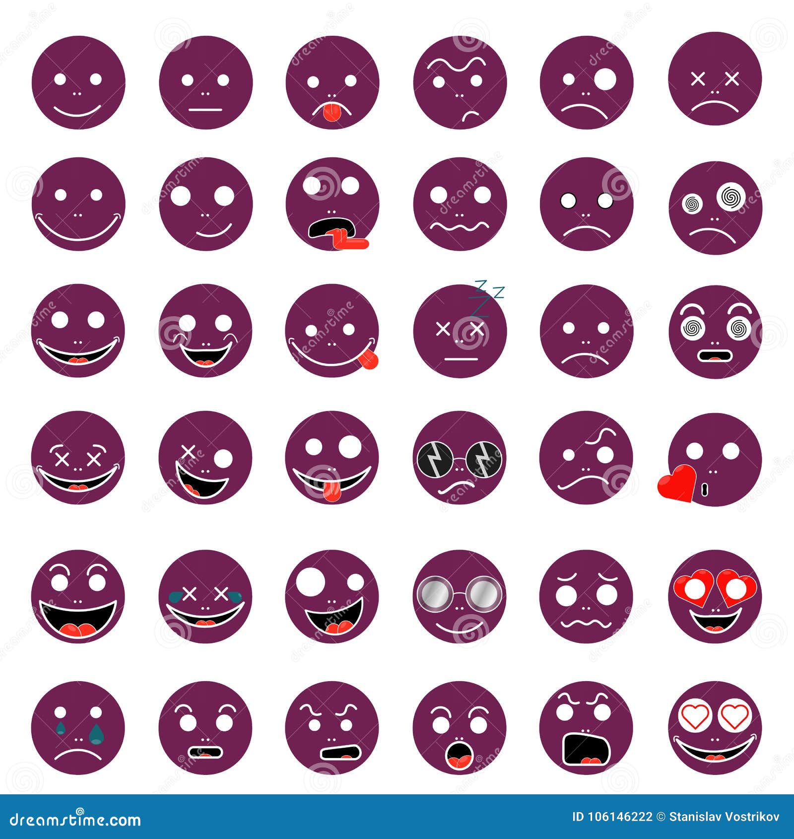 Smileys Funny Funny Violet Vector EPS 10 Set | CartoonDealer.com #106146451