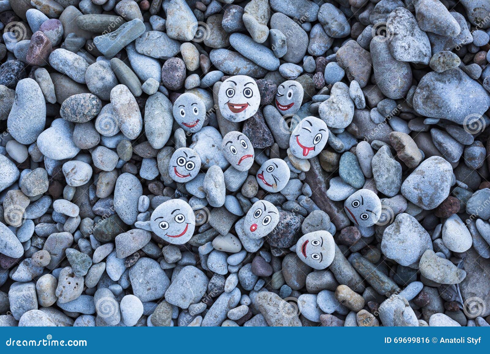 Smileys on pebbles stock photo. Image of emoticon, face - 69699816