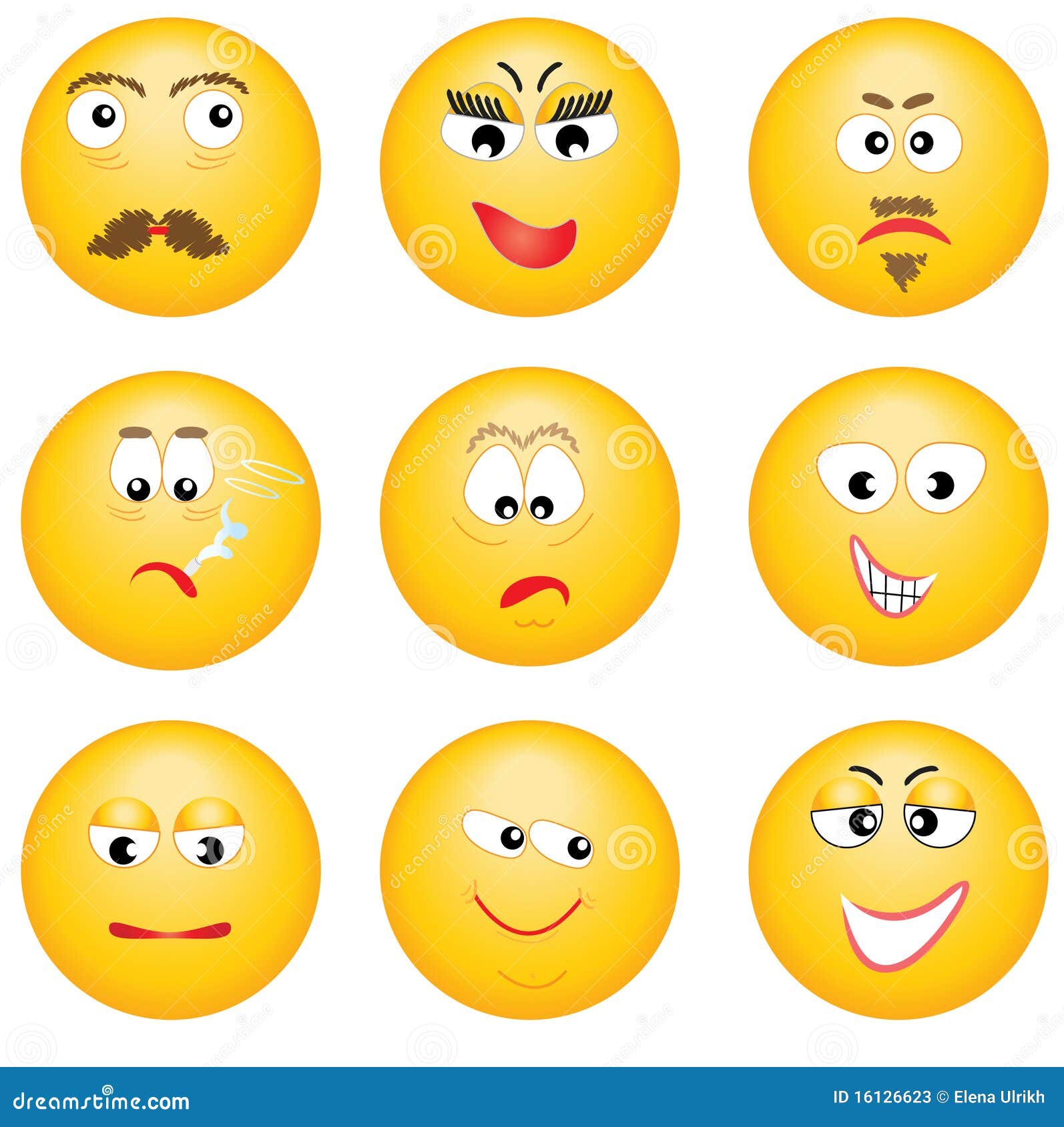 Nine Smilies, Set Smiley Emotion, By Smilies, Cartoon Emoticons Royalty ...