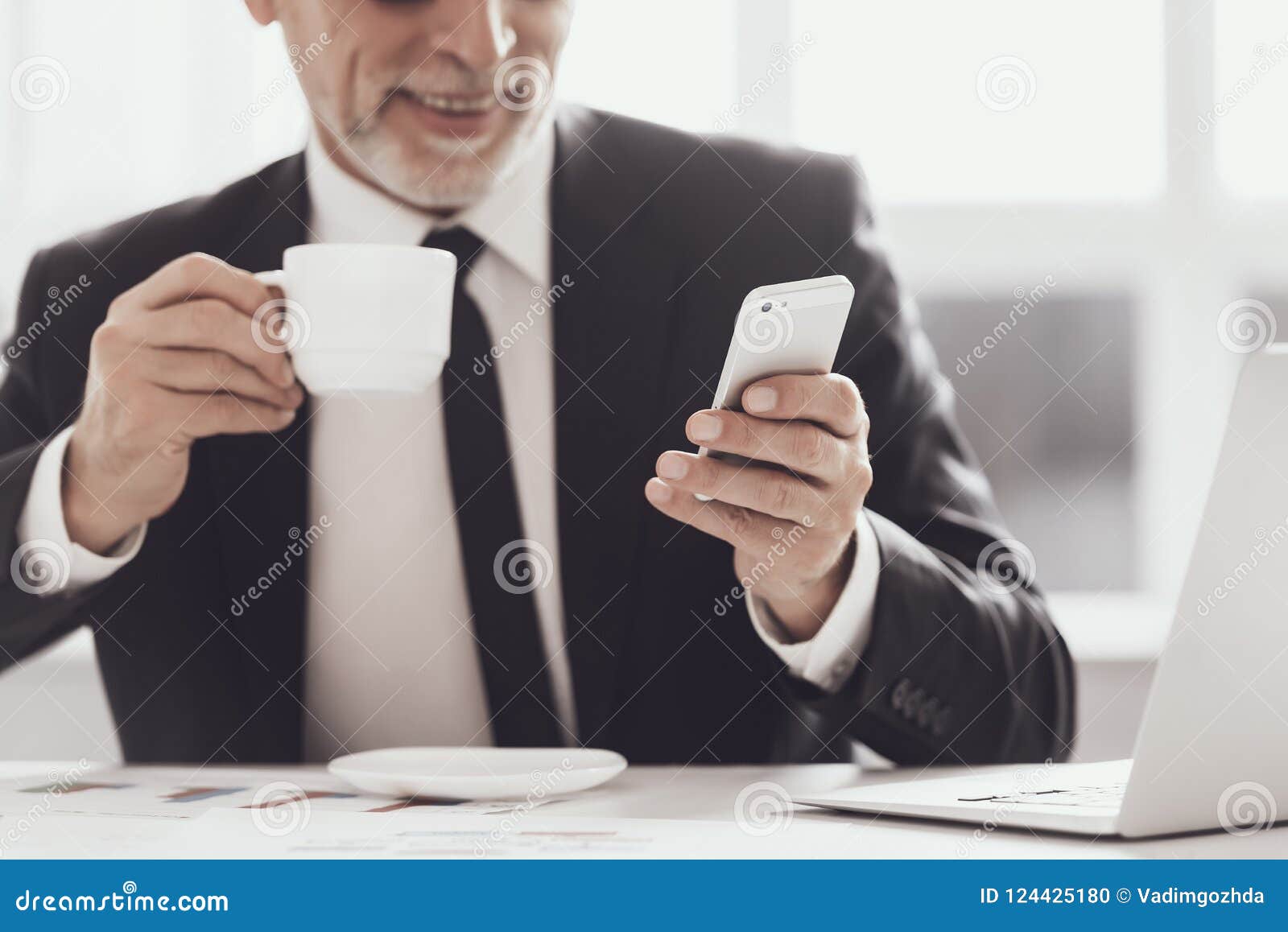 Smiling Adult Businessman on Coffee Break at Work Stock Photo - Image ... Smiling Adult Businessman on Coffee Break at Work Stock Photo - Image ...