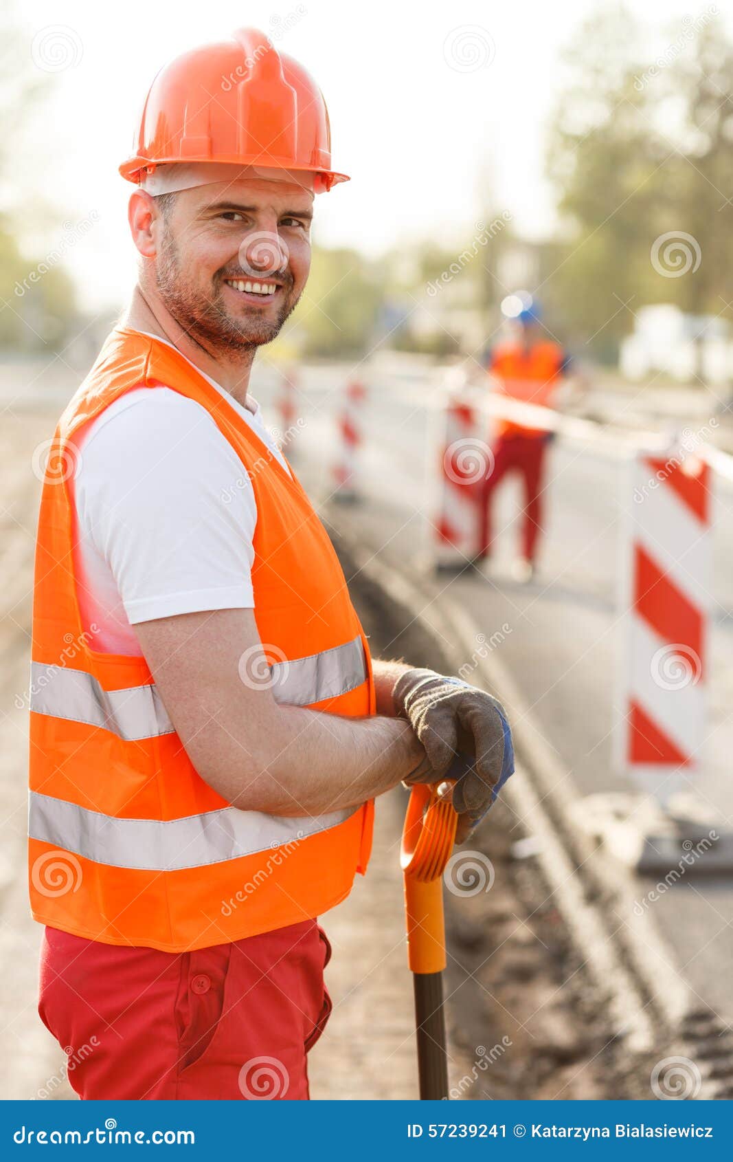 Smiling Adult Construction Worker Stock Image - Image of shovel, build ...