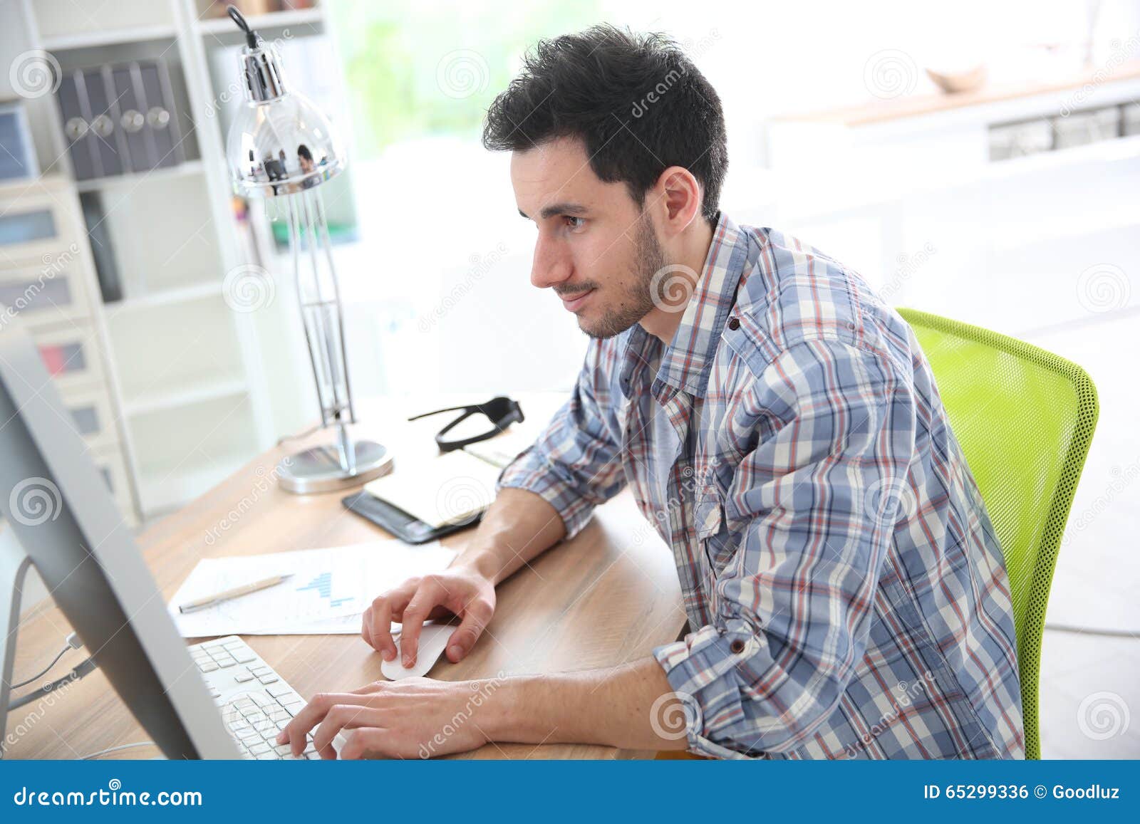 Smiling Adult Working at Office Stock Photo - Image of modern ...