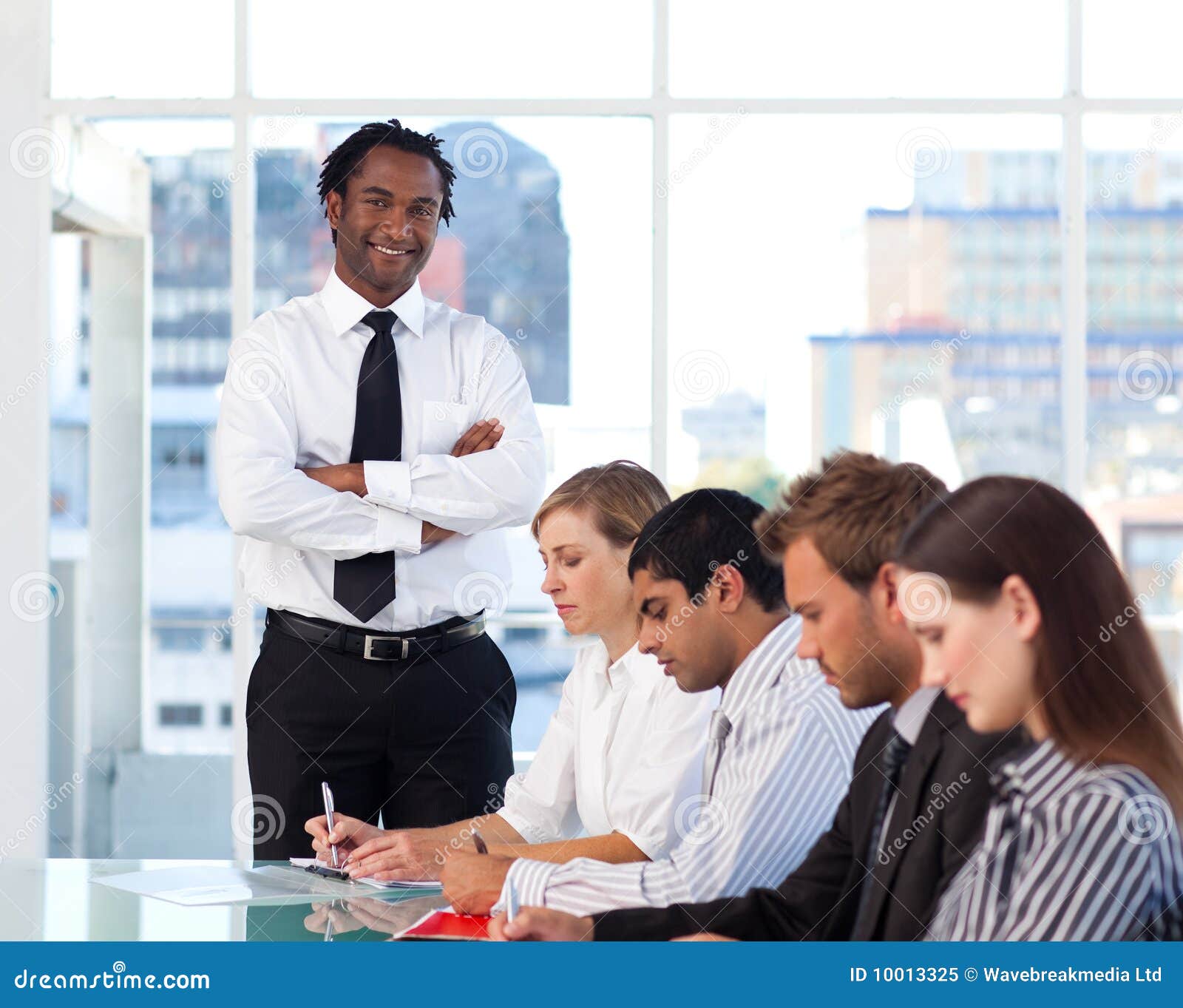 Smiling Afro-American Manager with His Team Stock Image - Image of ...