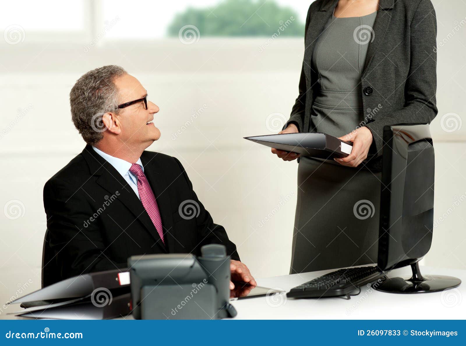 Smiling Aged Male Boss Looking at Secretary Stock Image - Image of ...