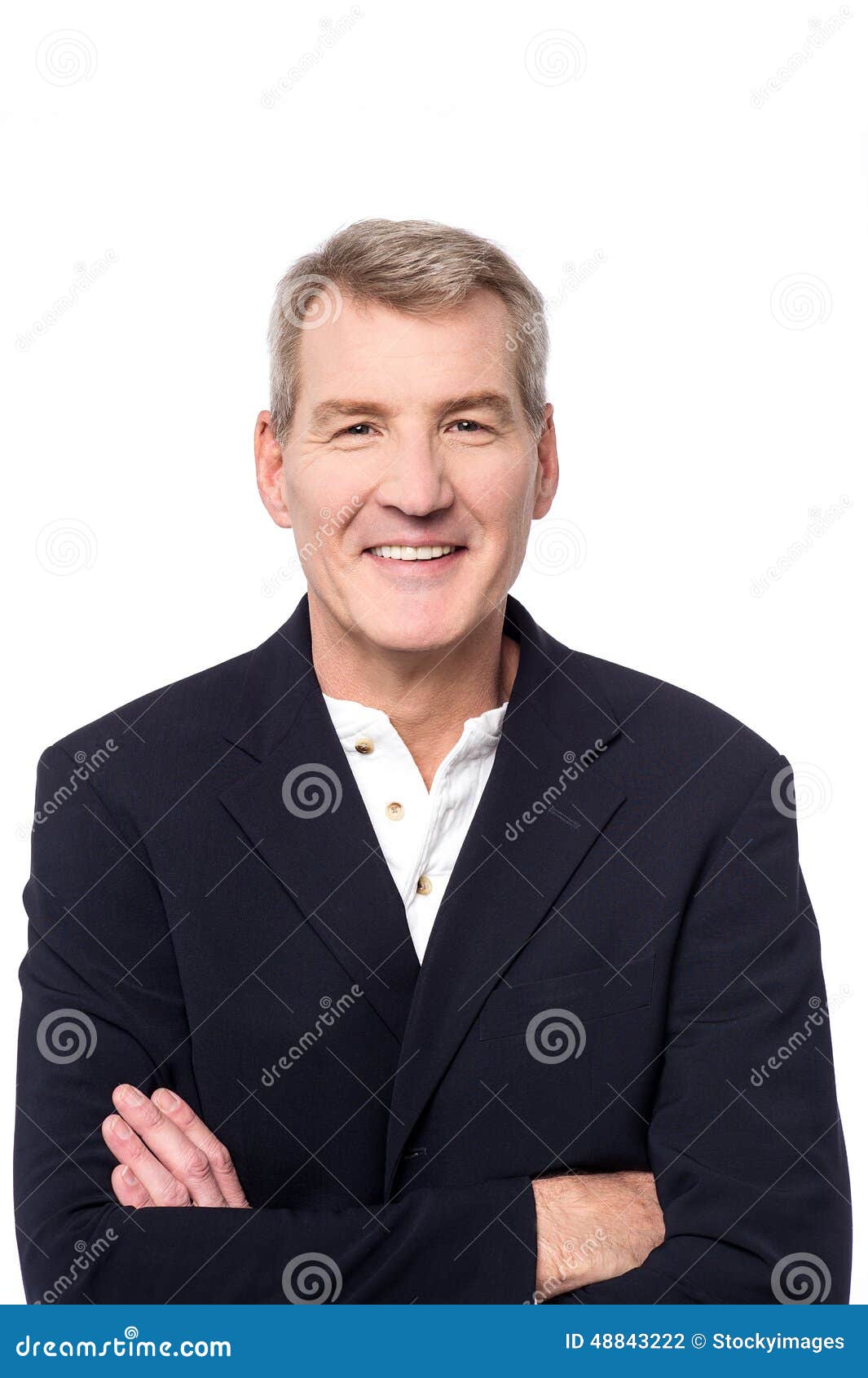 Smiling Aged Man with Arms Crossed Stock Photo - Image of isolated ...