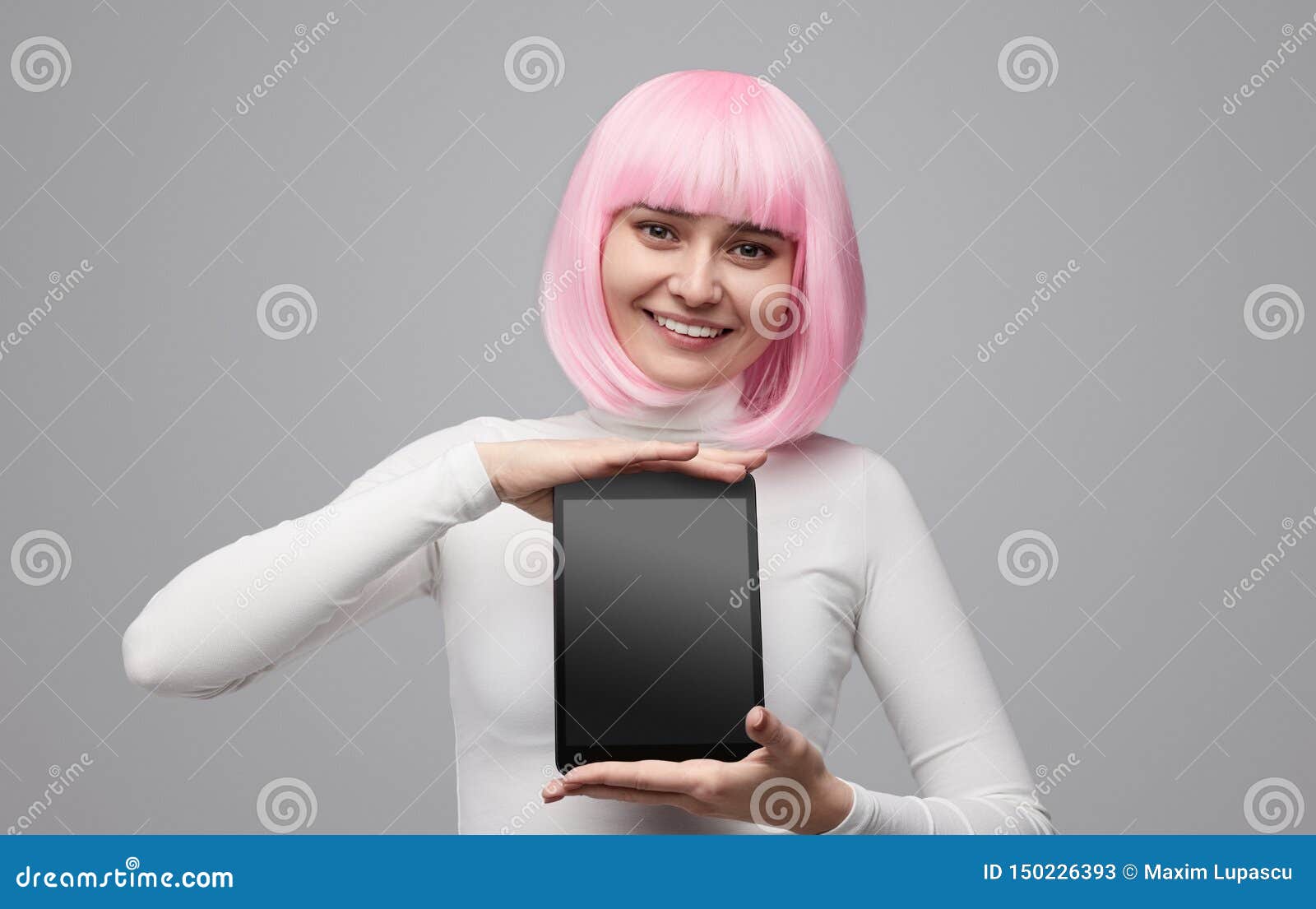 Smiling Android Presenting Tablet Stock Image - Image of contemporary ...