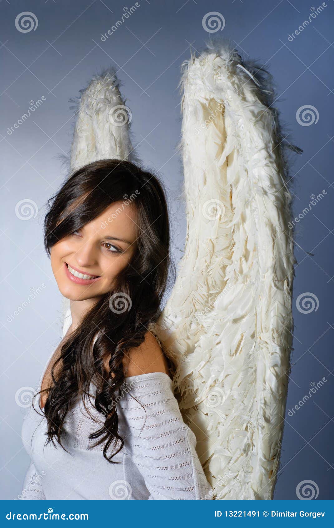 Smiling angel stock image. Image of brunette, elegant - 13221491