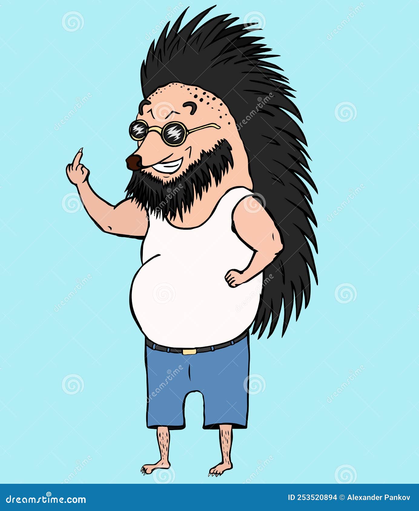 Smiling Angry Hedgehog with a Mohawk, Sunglasses and Beard, Showing an ...