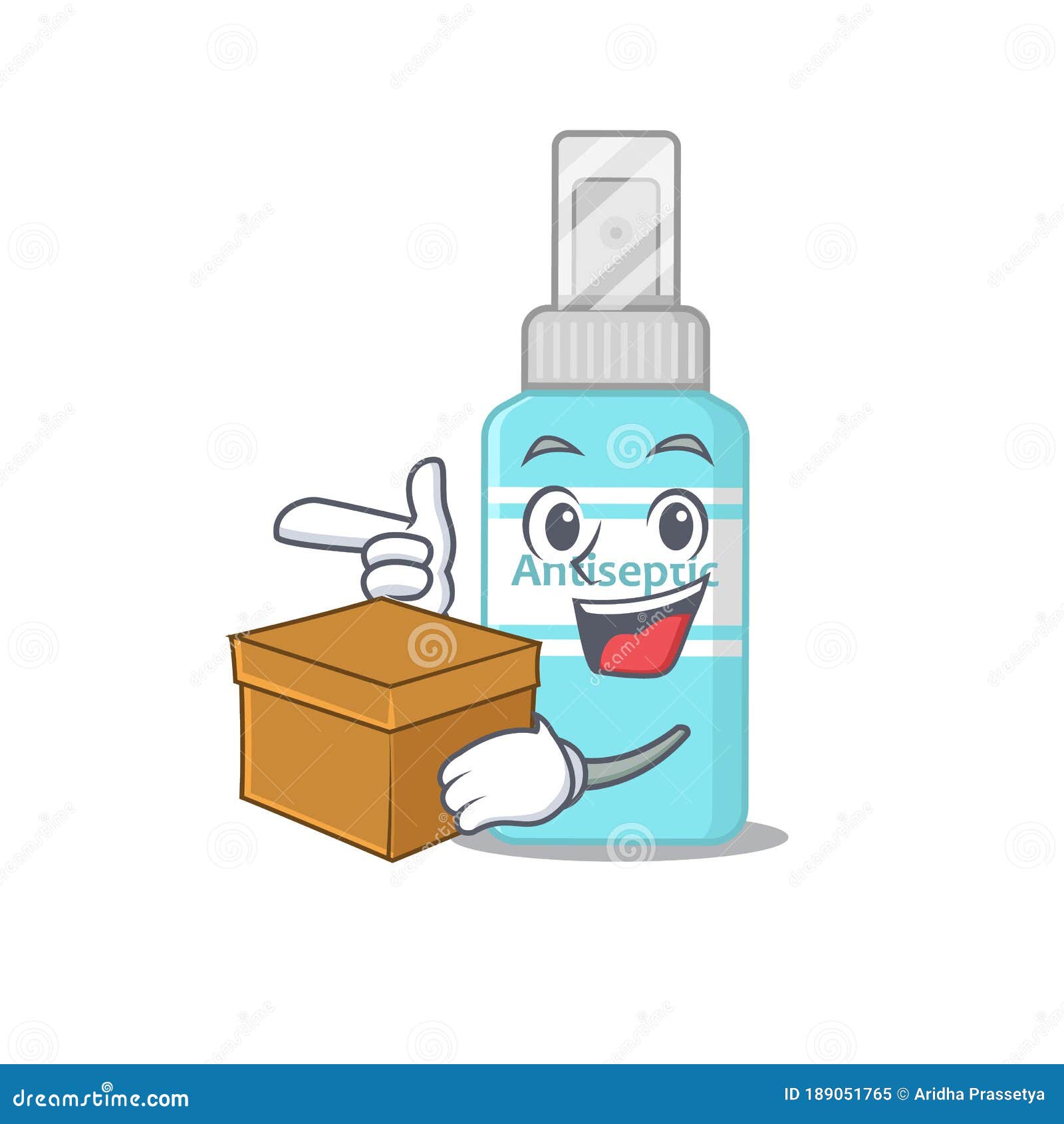 A Smiling Antiseptic Cartoon Mascot Style Having a Box Stock Vector ...
