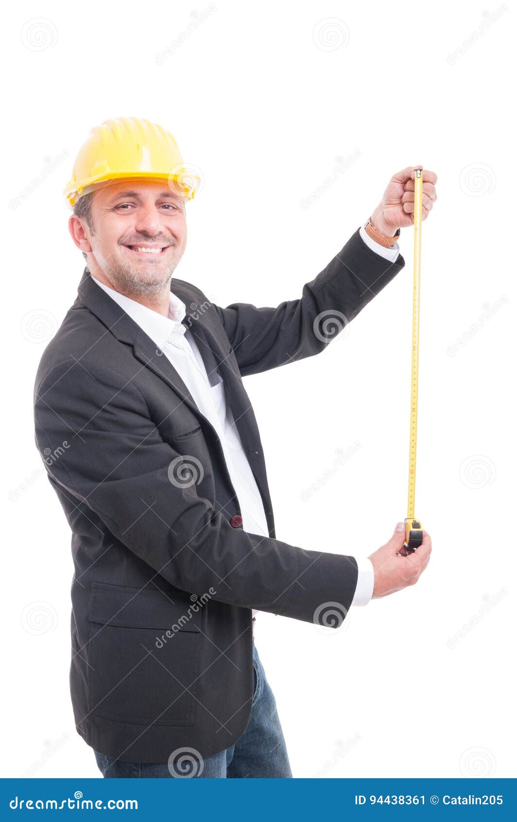 Smiling Architect Posing Measuring with Ruler Tape Stock Image - Image ...