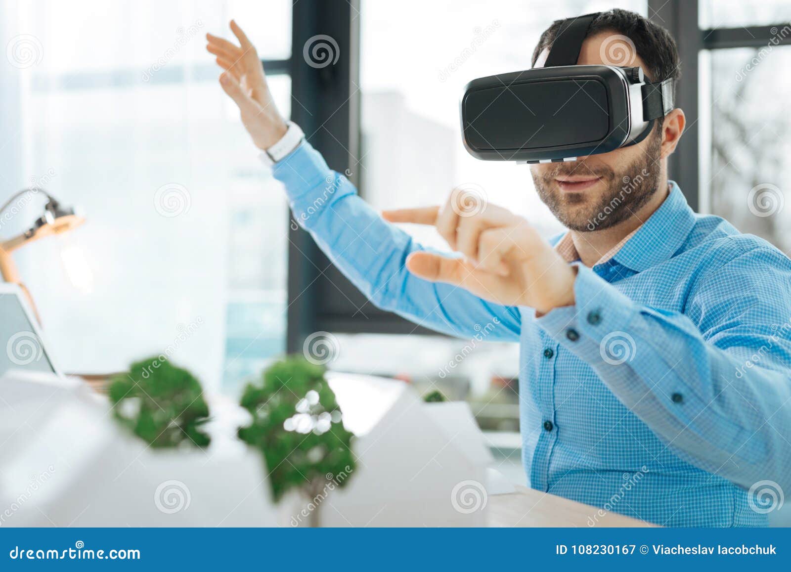 Smiling Architect Using VR Headset while Working on Project Stock Image ...