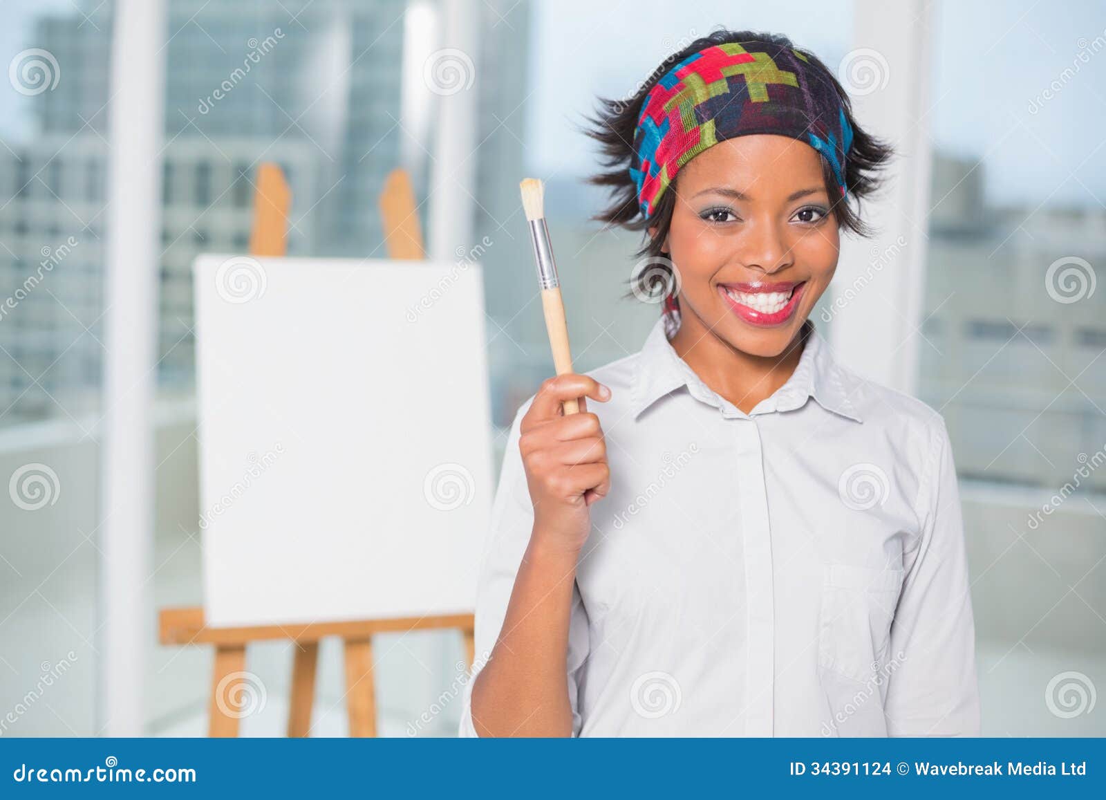 Smiling Artist Showing Her Brush Stock Photo - Image of artist, pretty ...