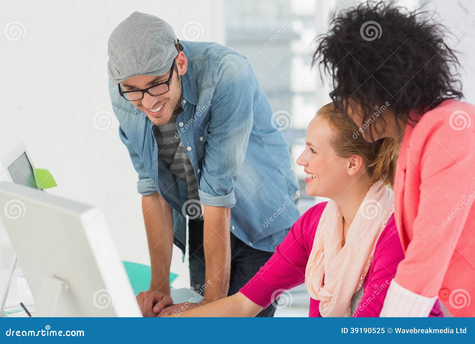 Smiling Artists Working on Computer at Office Stock Image - Image of ...