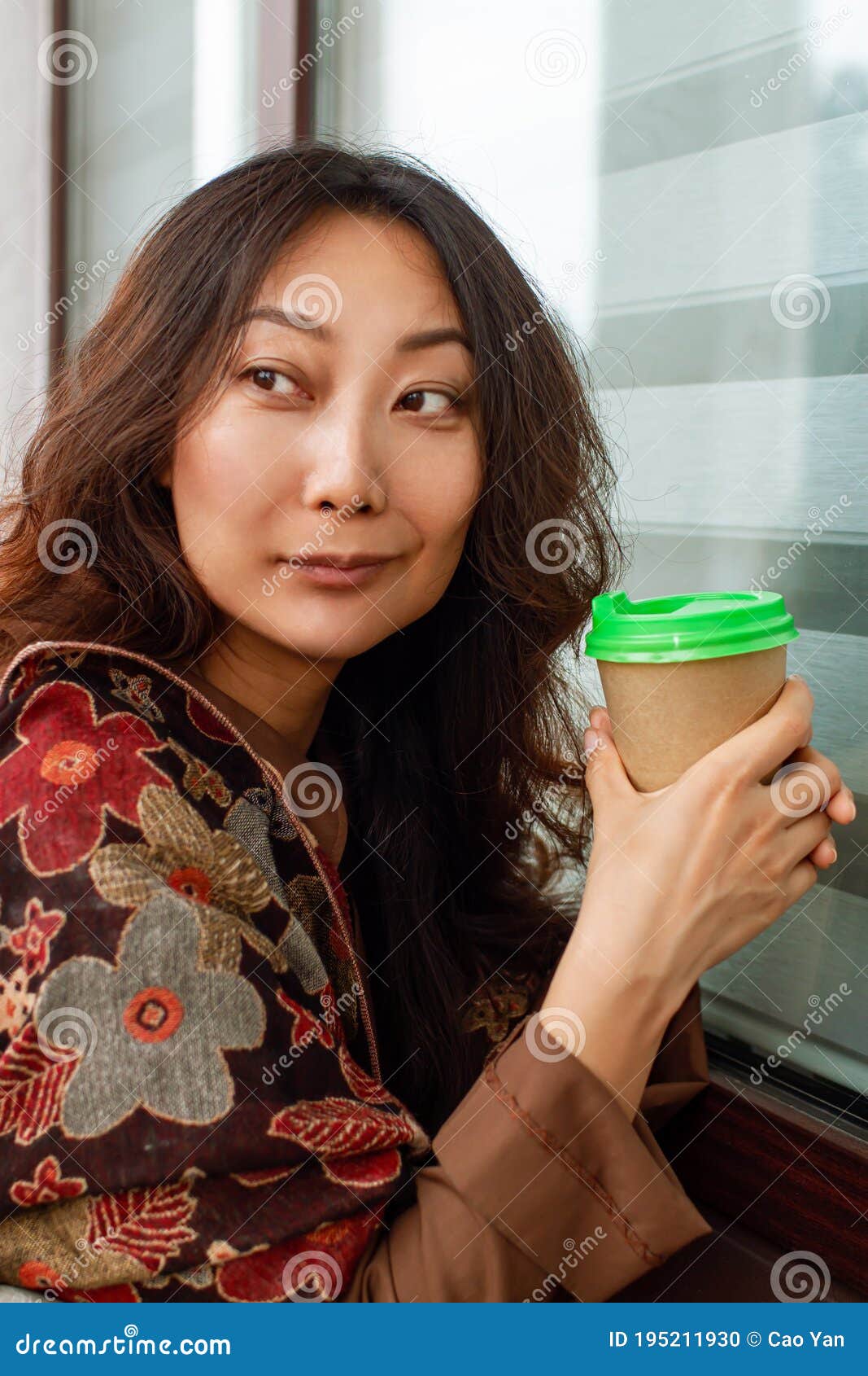 Smiling Asian Business Woman Having Coffee Break Near Office Stock ... Smiling Asian Business Woman Having Coffee Break Near Office Stock ...