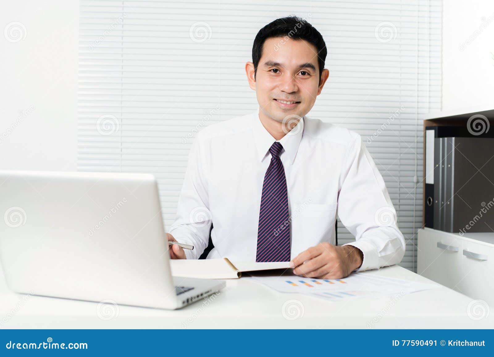 Smiling Asian Businessman Working in the Office Stock Image - Image of ...
