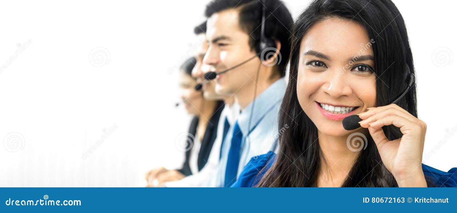 Smiling Asian Call Center or Telemarketer Team Stock Image - Image of ...
