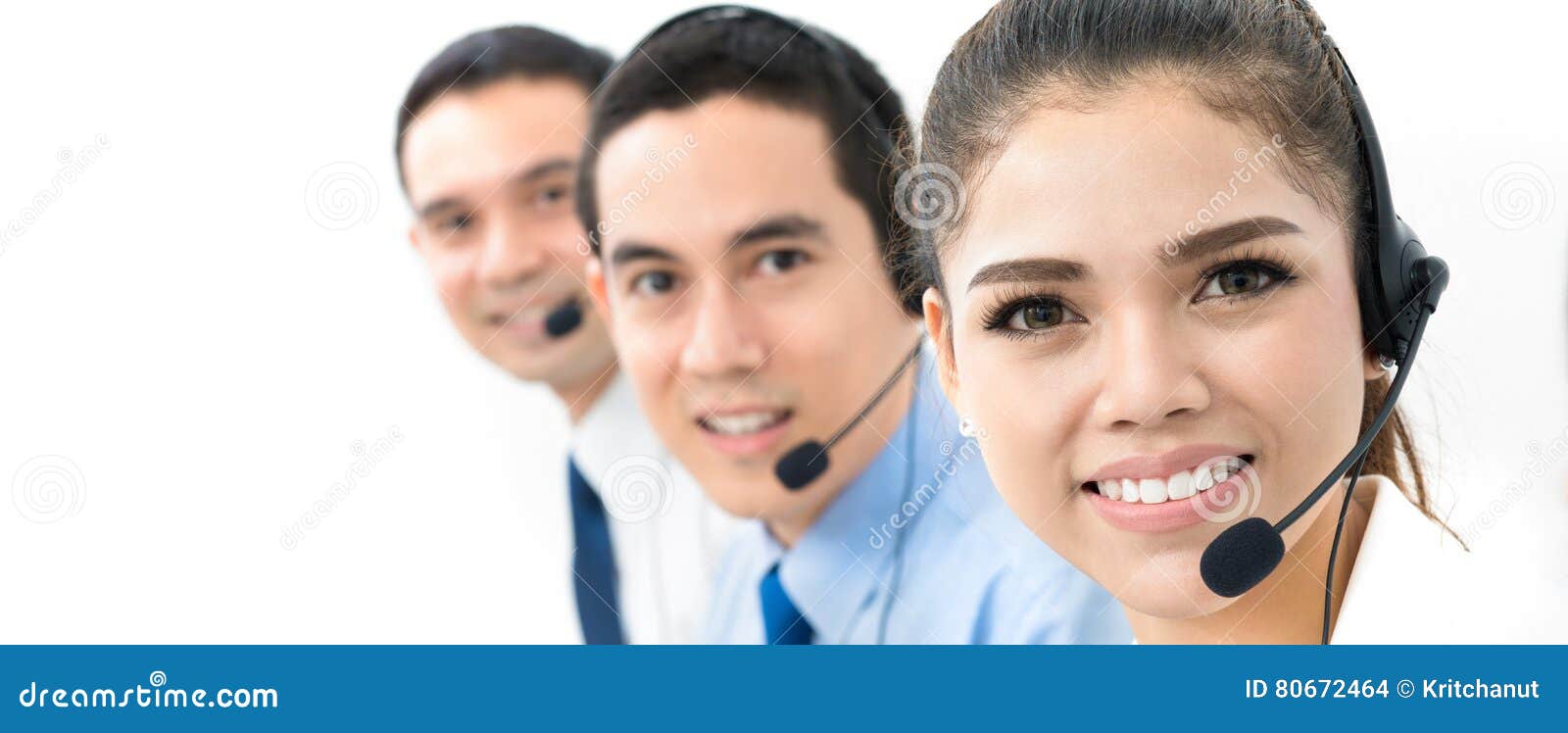 Smiling Asian Call Center or Telemarketer Team Stock Photo - Image of ...