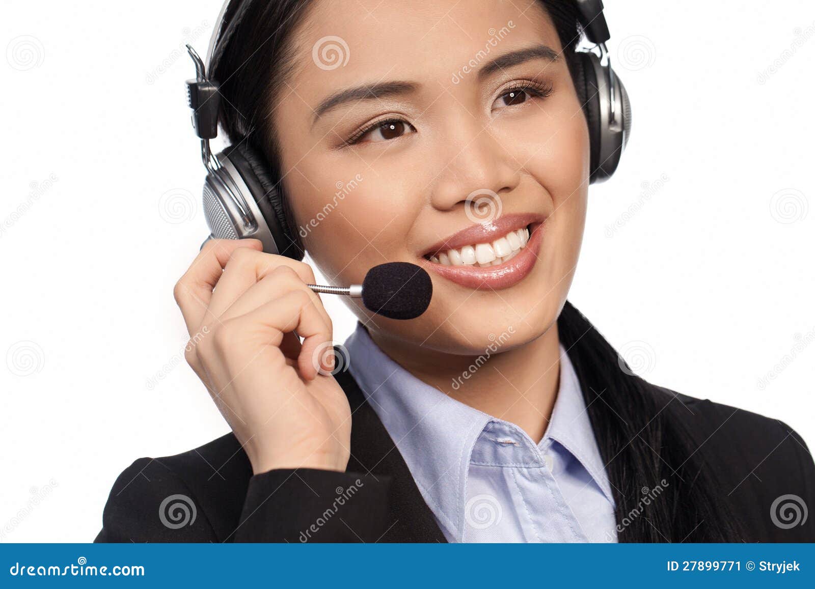 Smiling Asian Call Centre Operator Stock Image - Image of beautiful ...