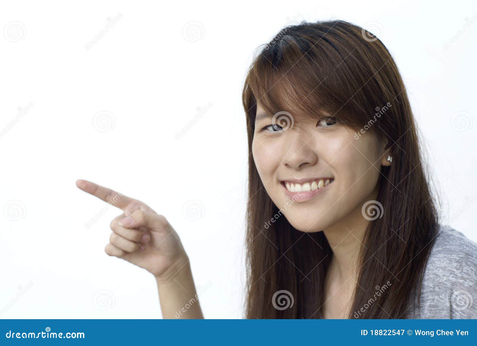 Smiling Asian Girl Pointing Left Stock Image - Image of youthful, woman ...
