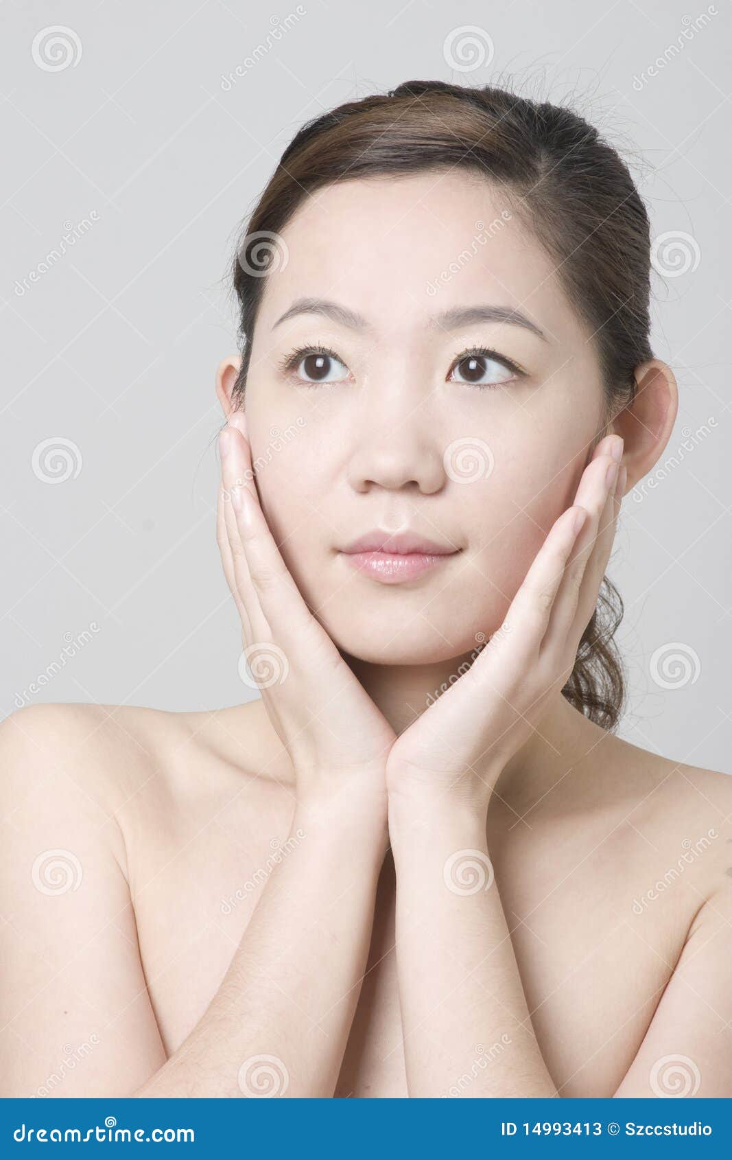 Smiling Asian Girl Touching Her Chin Stock Image - Image of health ...