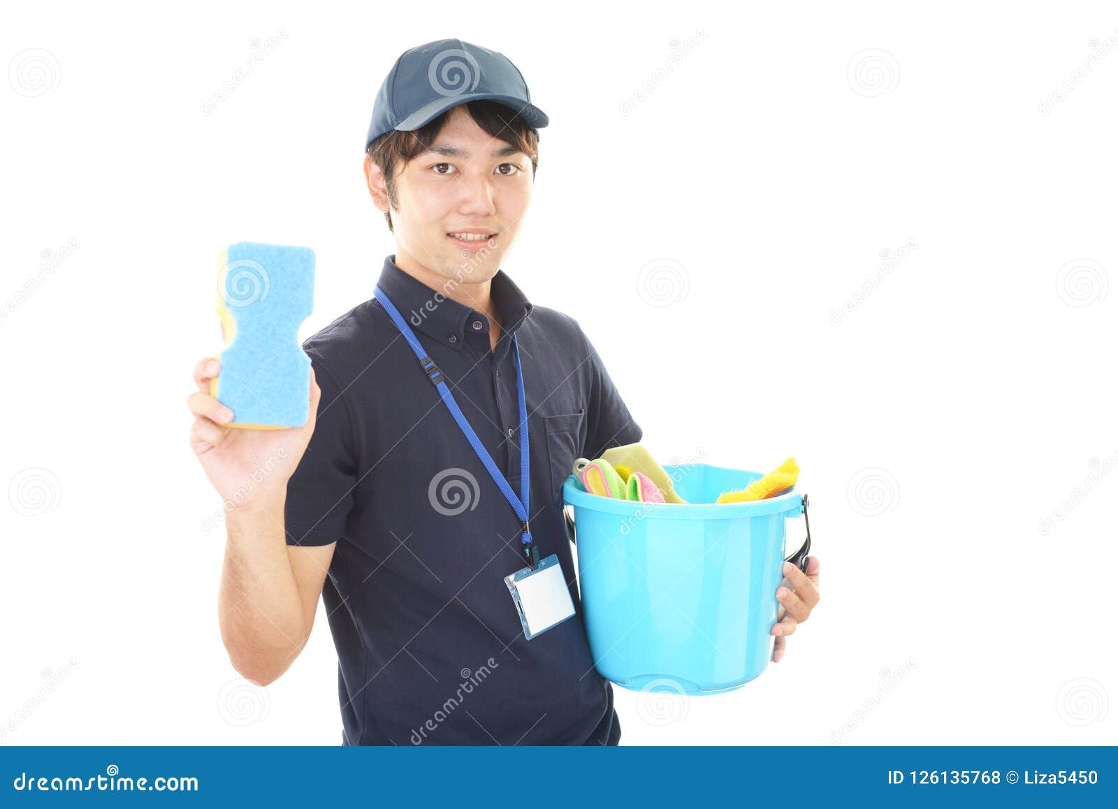 Smiling Asian janitor stock photo. Image of healthy - 126135768
