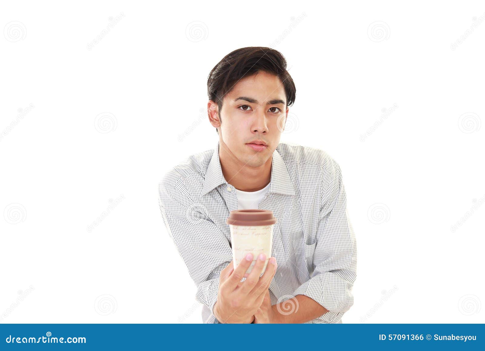 Smiling Asian Man Drinking Coffee. Stock Photo - Image of challenge ...