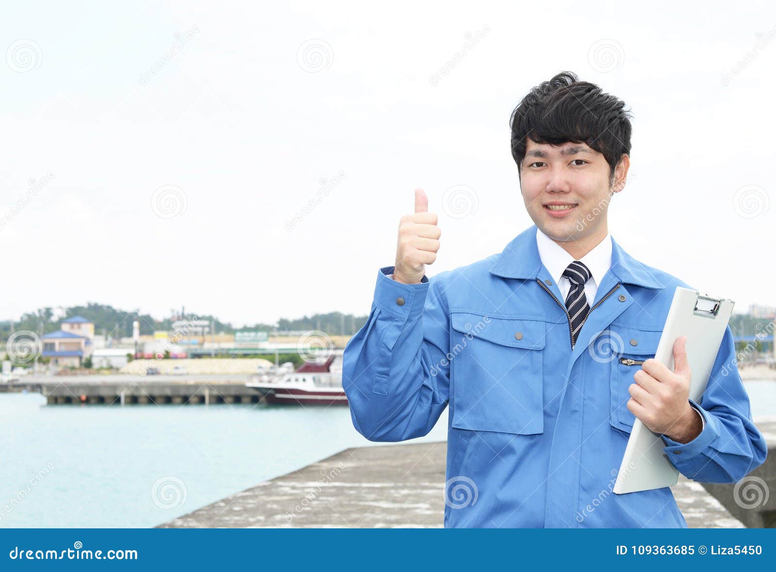 Smiling Asian worker stock image. Image of okinawa, harbor - 109363685