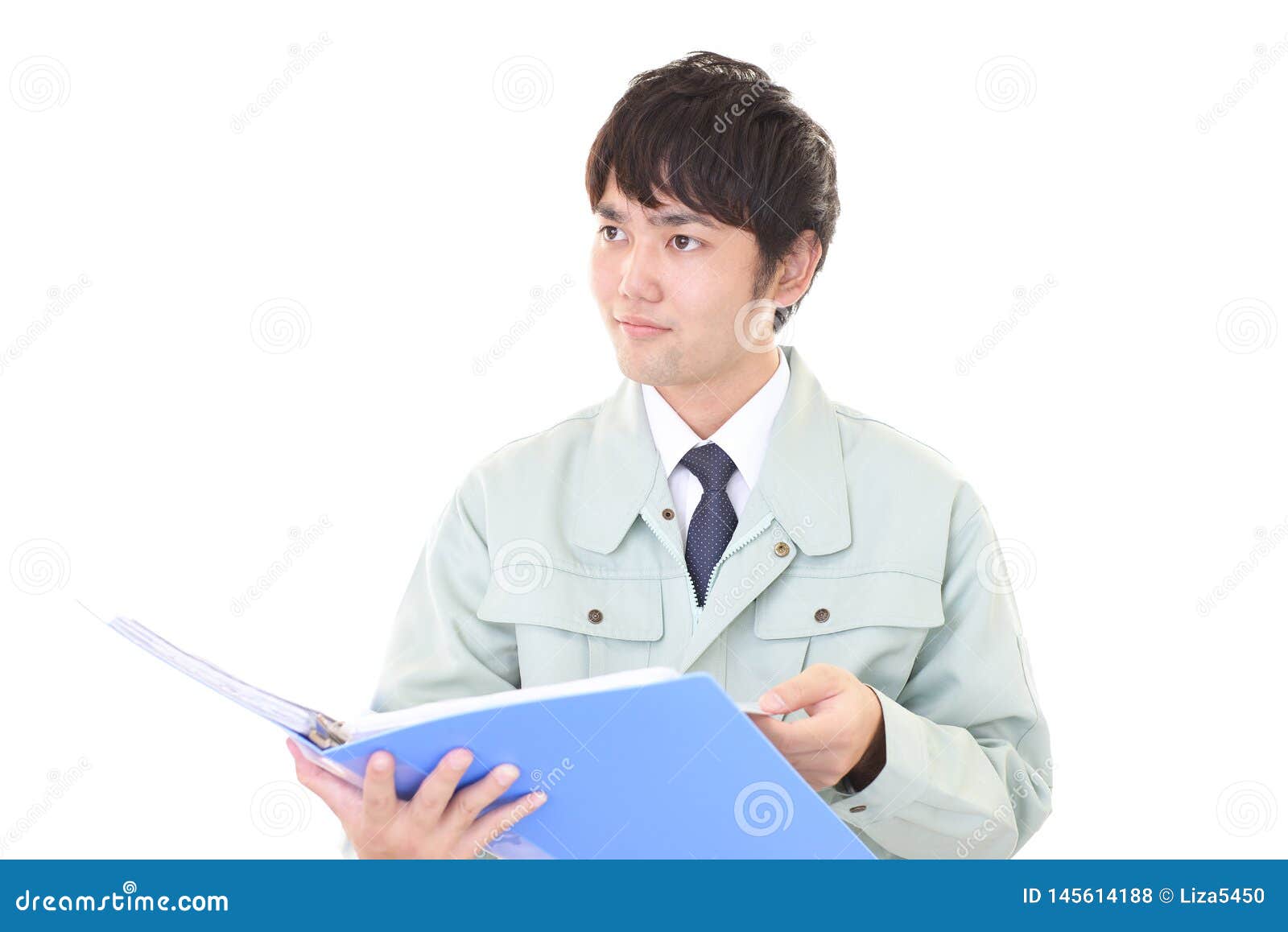 Smiling Asian worker stock photo. Image of isolated - 145614188