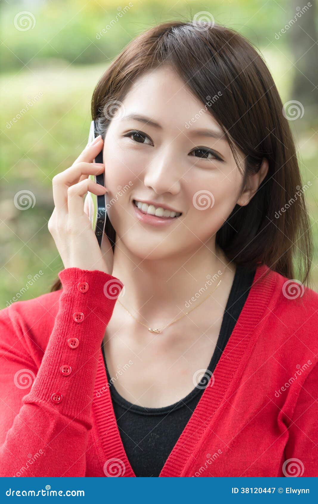 Smiling Asian Young Woman Take a Call Stock Image - Image of beauty ...