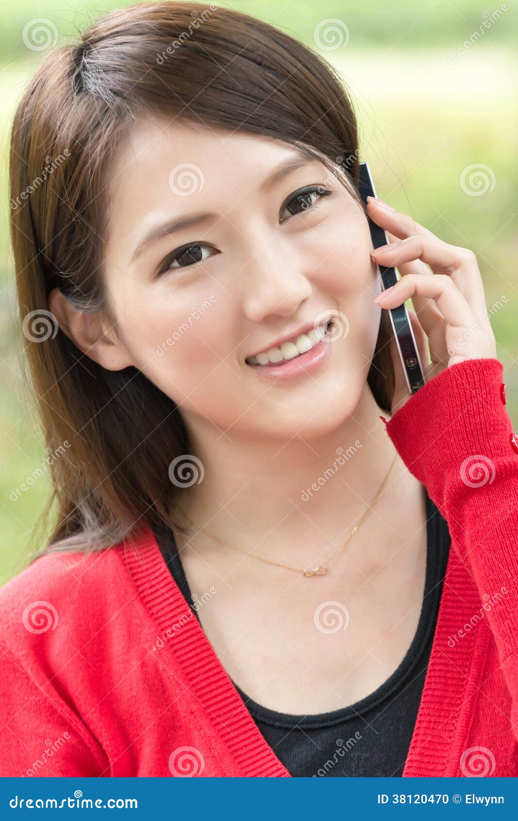 Smiling Asian Young Woman Take a Call Stock Photo - Image of attractive ...