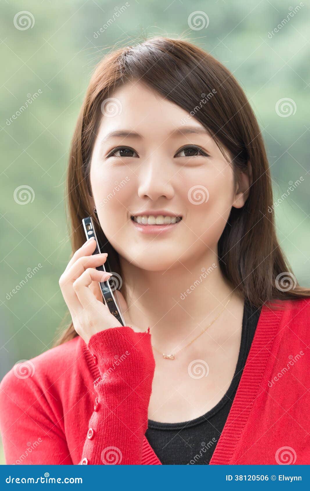 Smiling Asian Young Woman Take a Call Stock Photo - Image of kindly ...