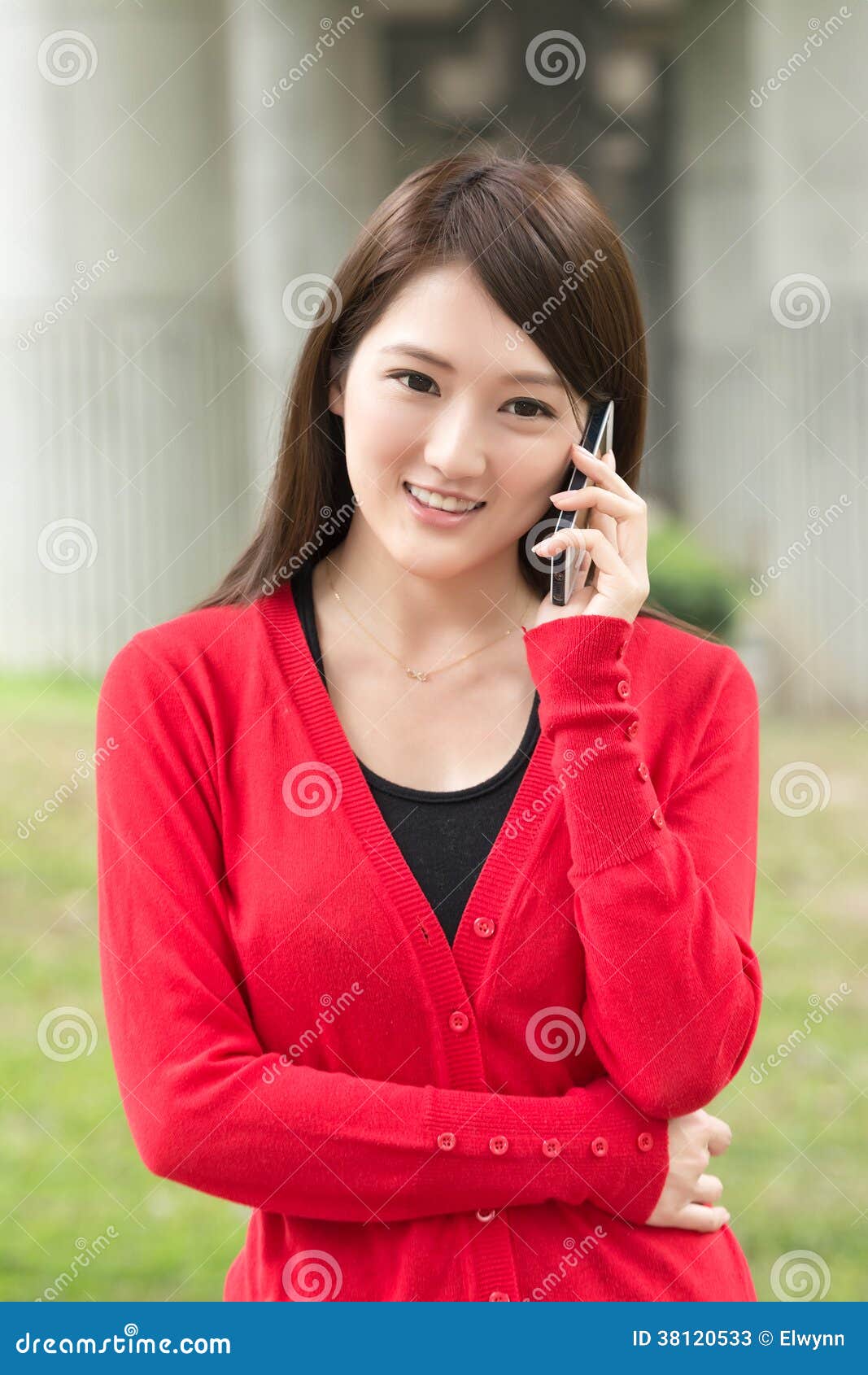 Smiling Asian Young Woman Take a Call Stock Image - Image of chinese ...