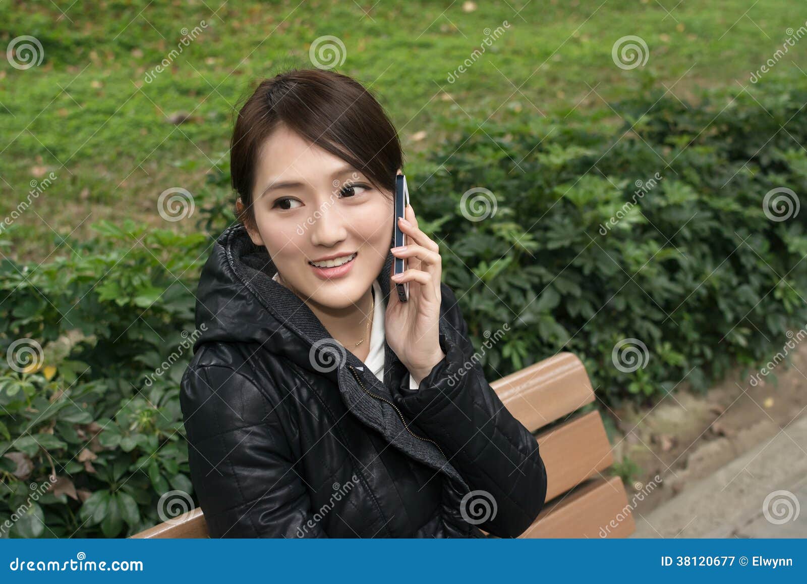 Smiling Asian Young Woman Take a Call Stock Image - Image of japanese ...