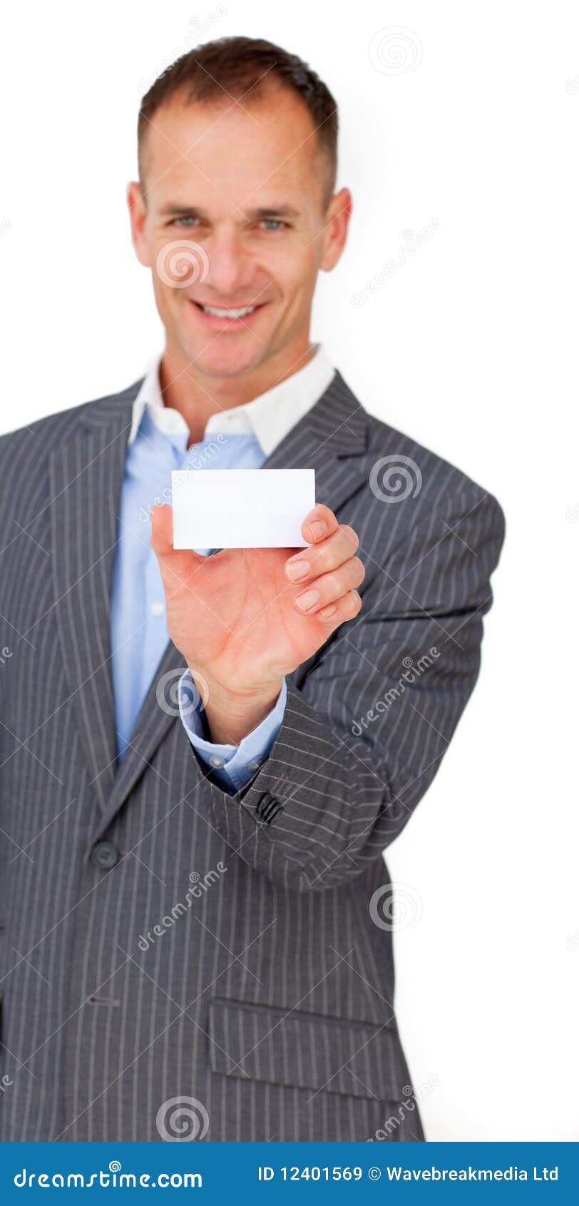 Smiling Assertive Businessman Showing a White Card Stock Image - Image ...