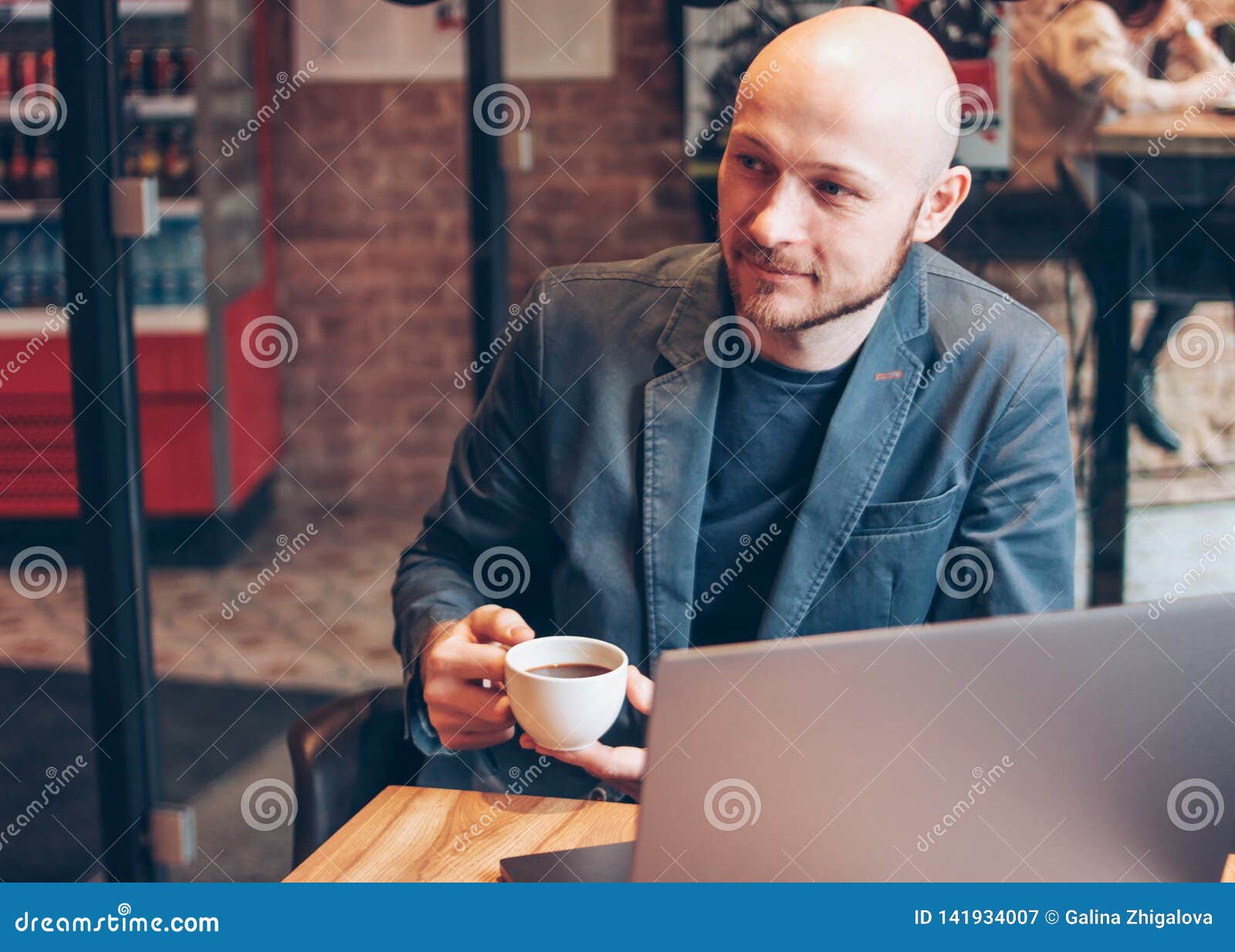 Smiling Attractive Adult Successful Bald Bearded Man In Suit With
