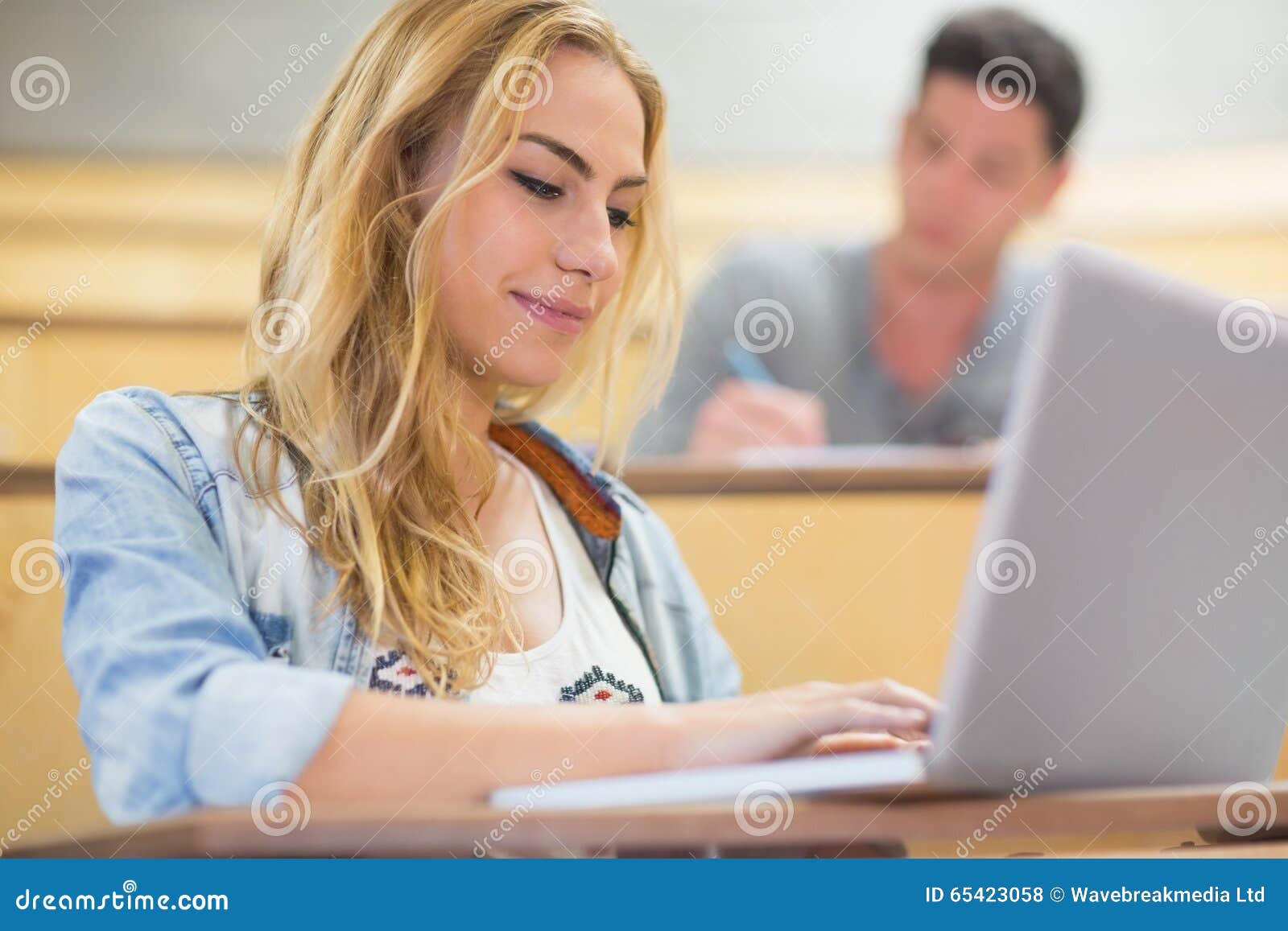 Smiling Attractive Student Using Laptop Stock Photo - Image of ...