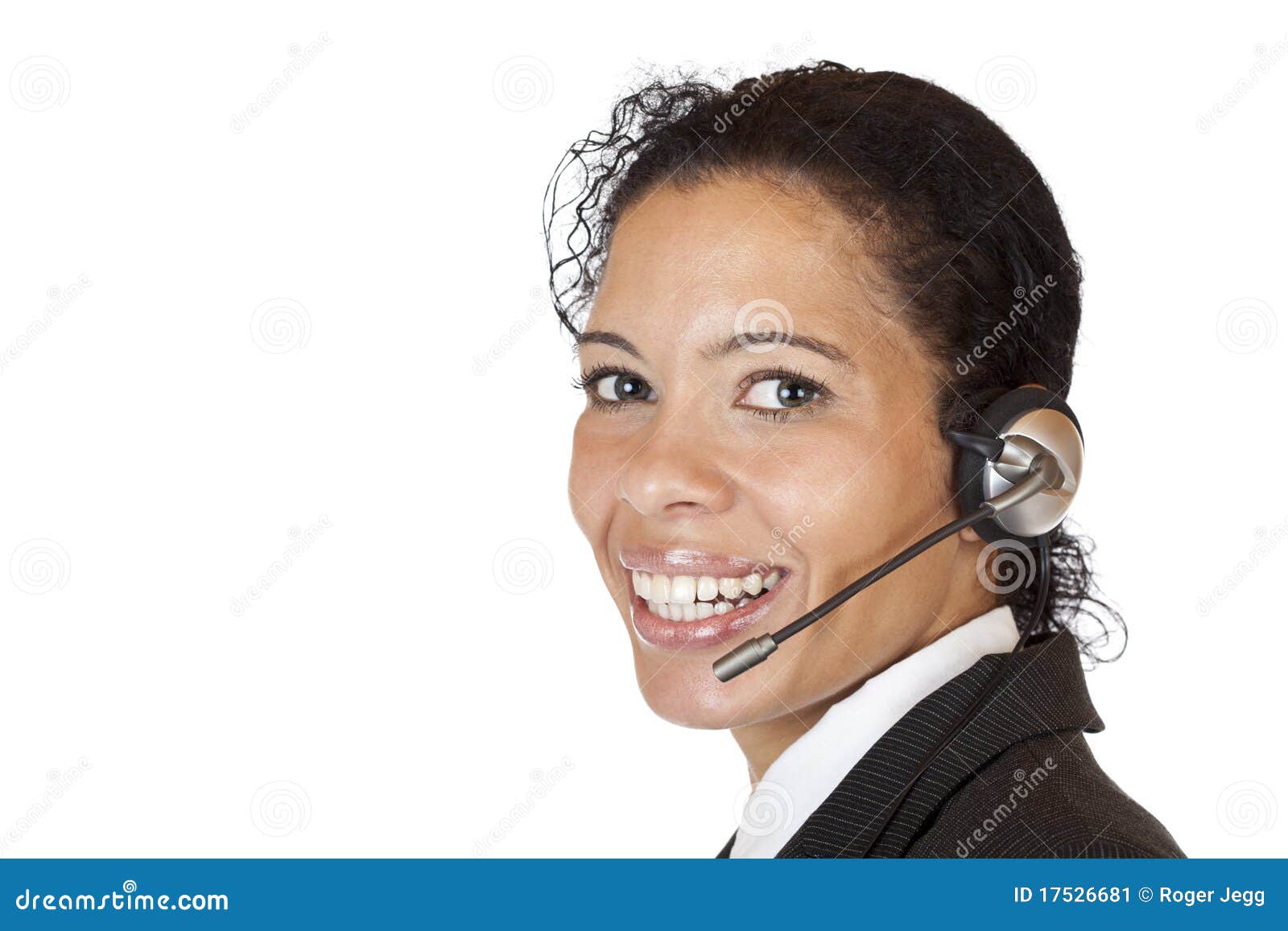 Smiling Attractive Woman Makes with Headset a Call Stock Image - Image ...
