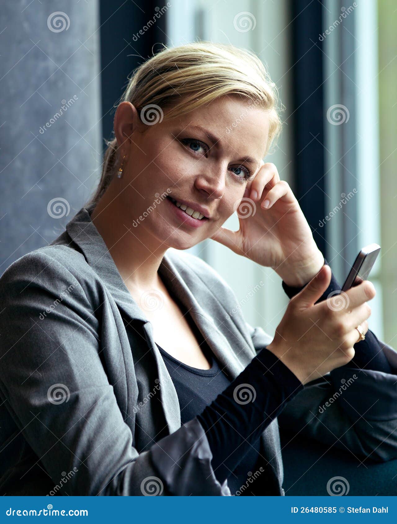 Smiling Attractive Woman Texting Stock Image - Image of expecting ...