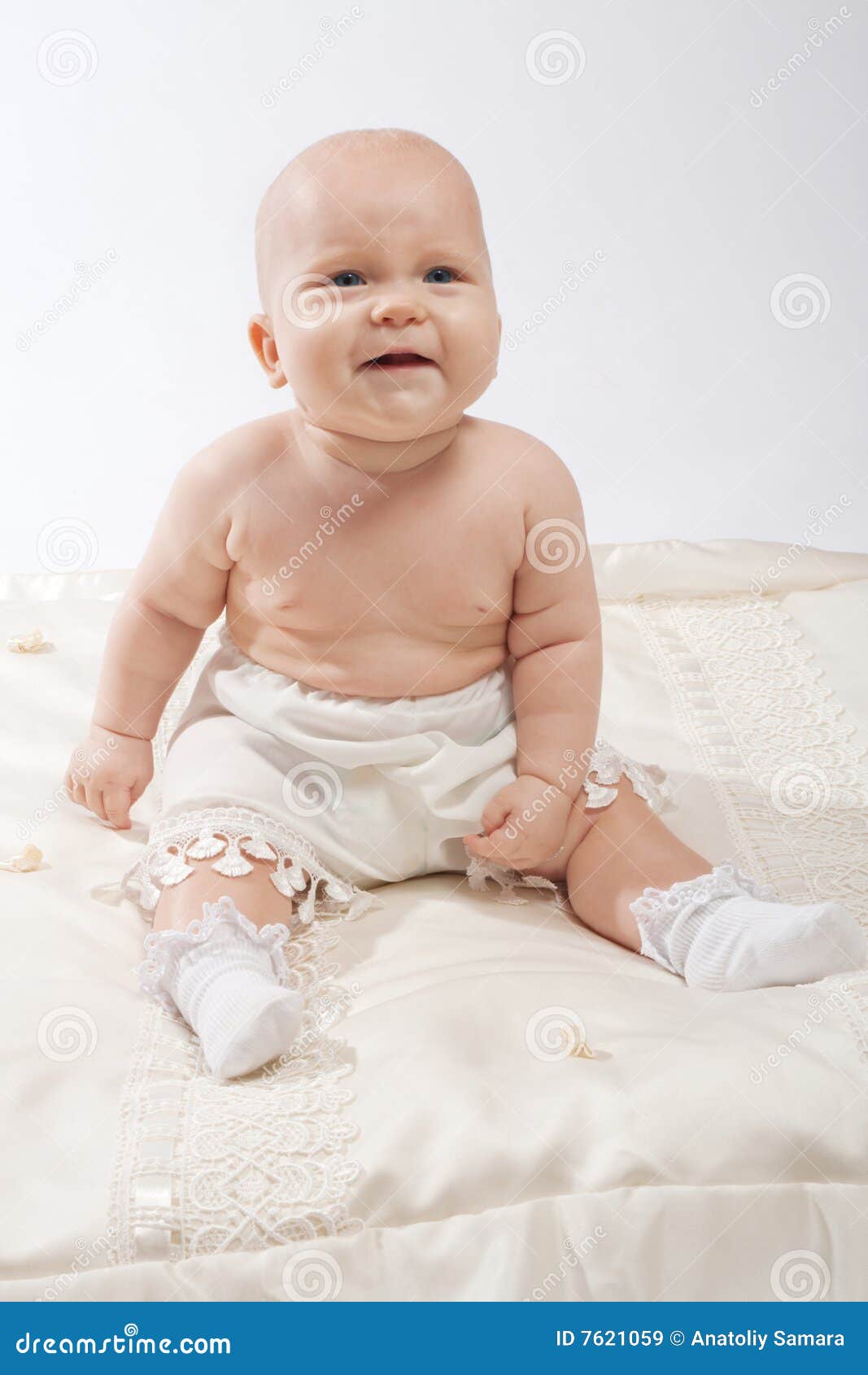Smiling baby stock image. Image of lace, blanket, looking - 7621059