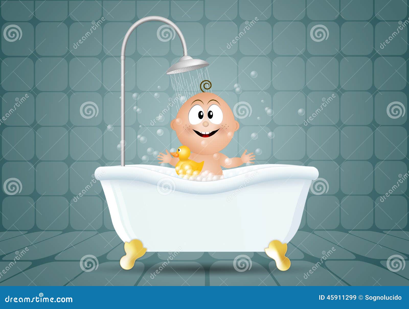 Smiling baby in bath stock illustration. Illustration of idea - 45911299