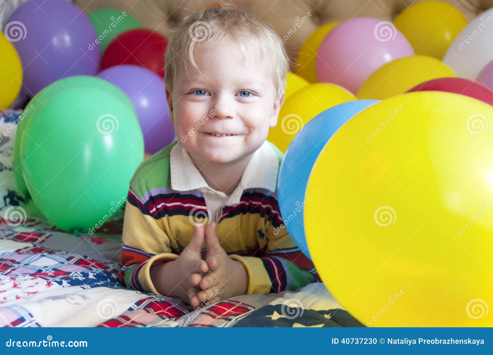 Smiling Baby Boy with Balloons. Stock Photo - Image of nature, holidays ...