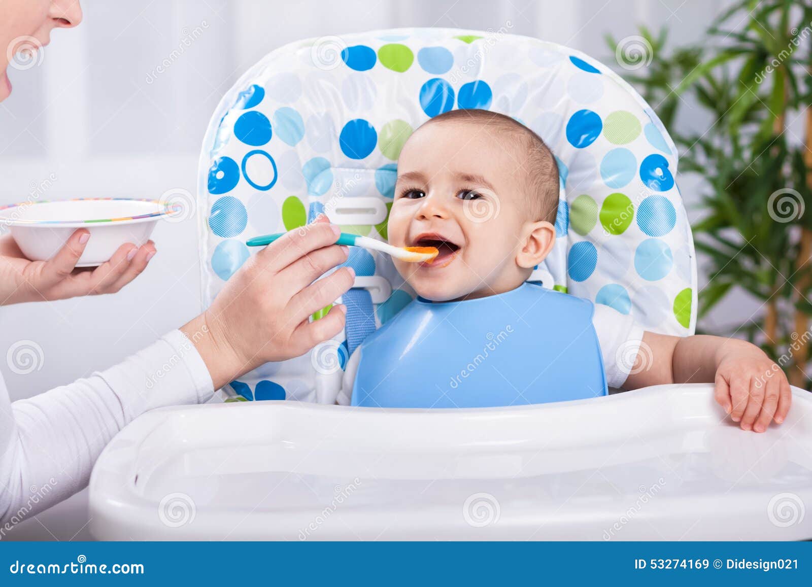 Smiling Baby Boy Enjoy at Feeding Time Stock Image - Image of child ...