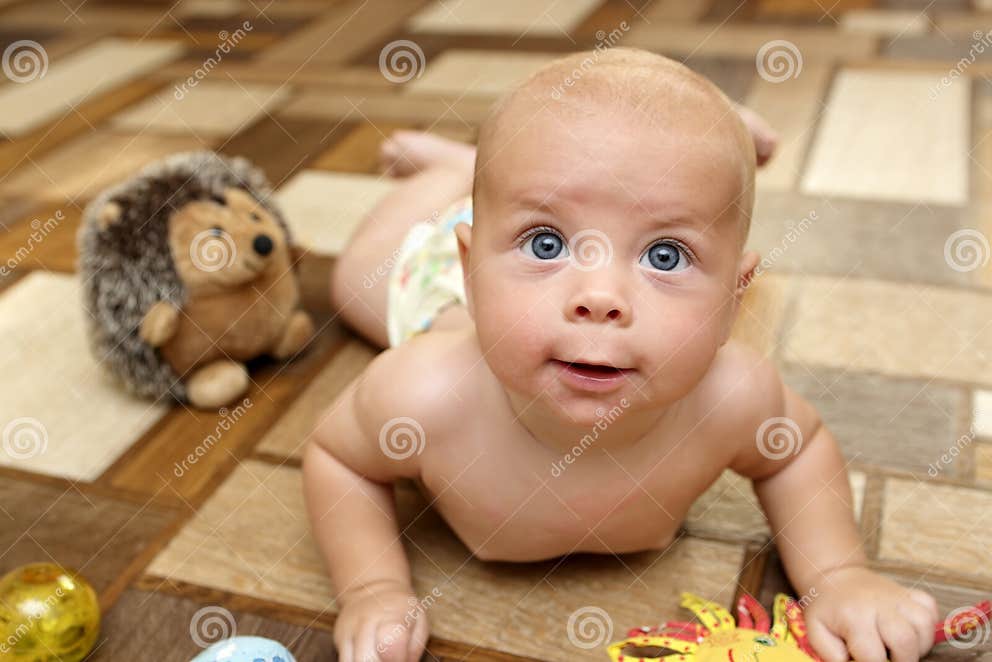 Smiling Baby Crawling on the Floor Stock Photo - Image of cute, growth ...
