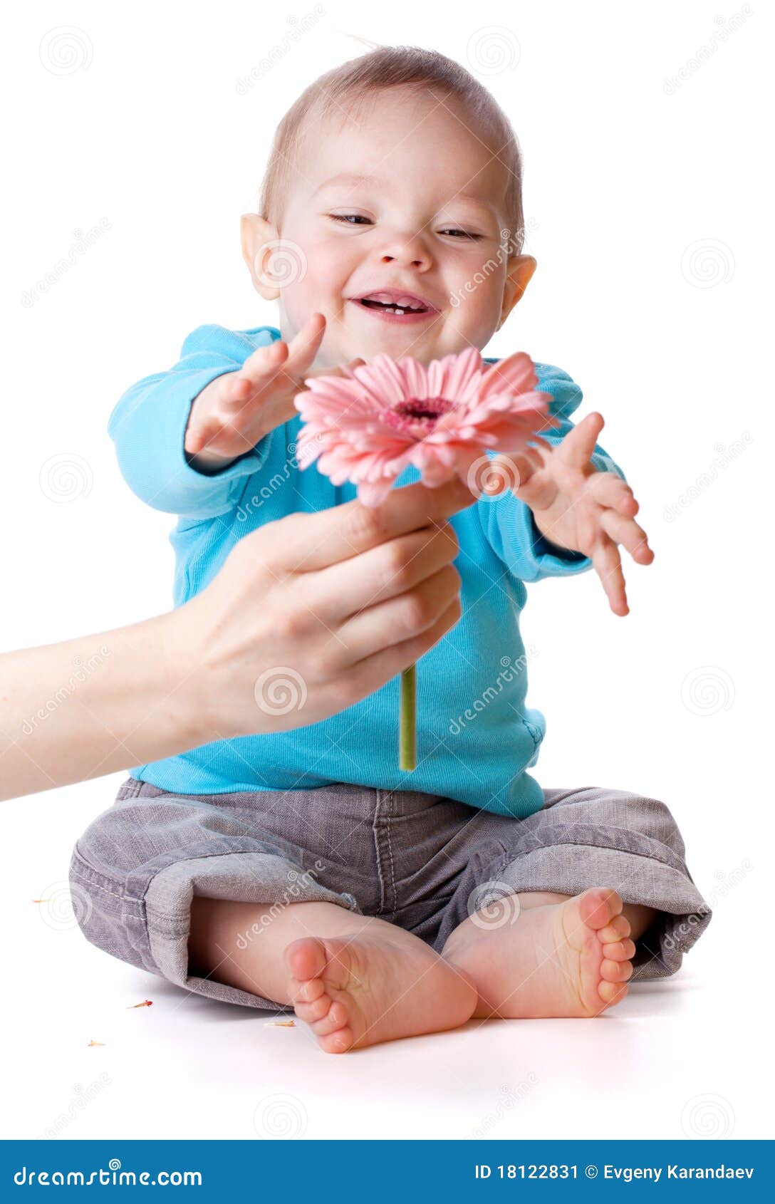 Smiling baby and flower stock image. Image of dandelion - 18122831