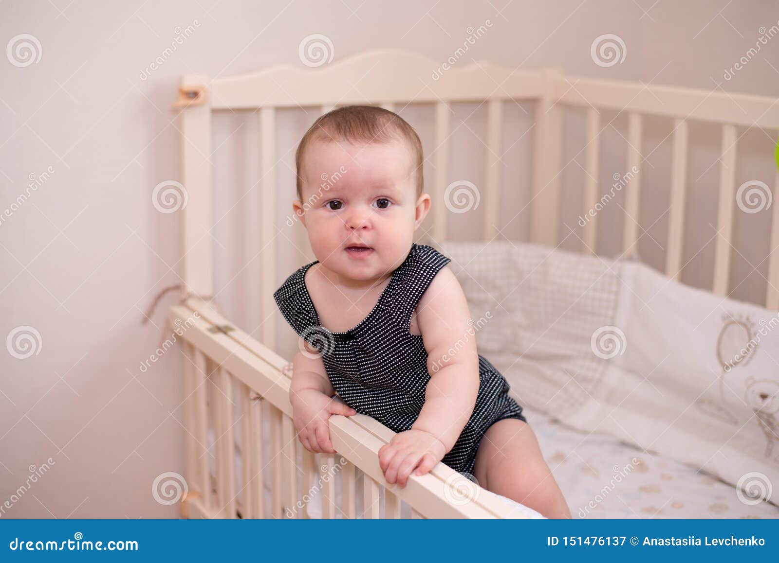 Smiling Baby Looking at Camera and Smilling , Child in Her Bed Stock ...