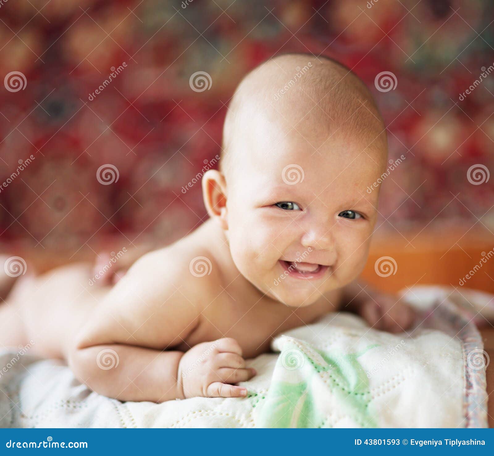 Smiling Baby Lying on His Stomach Stock Image - Image of childhood ...