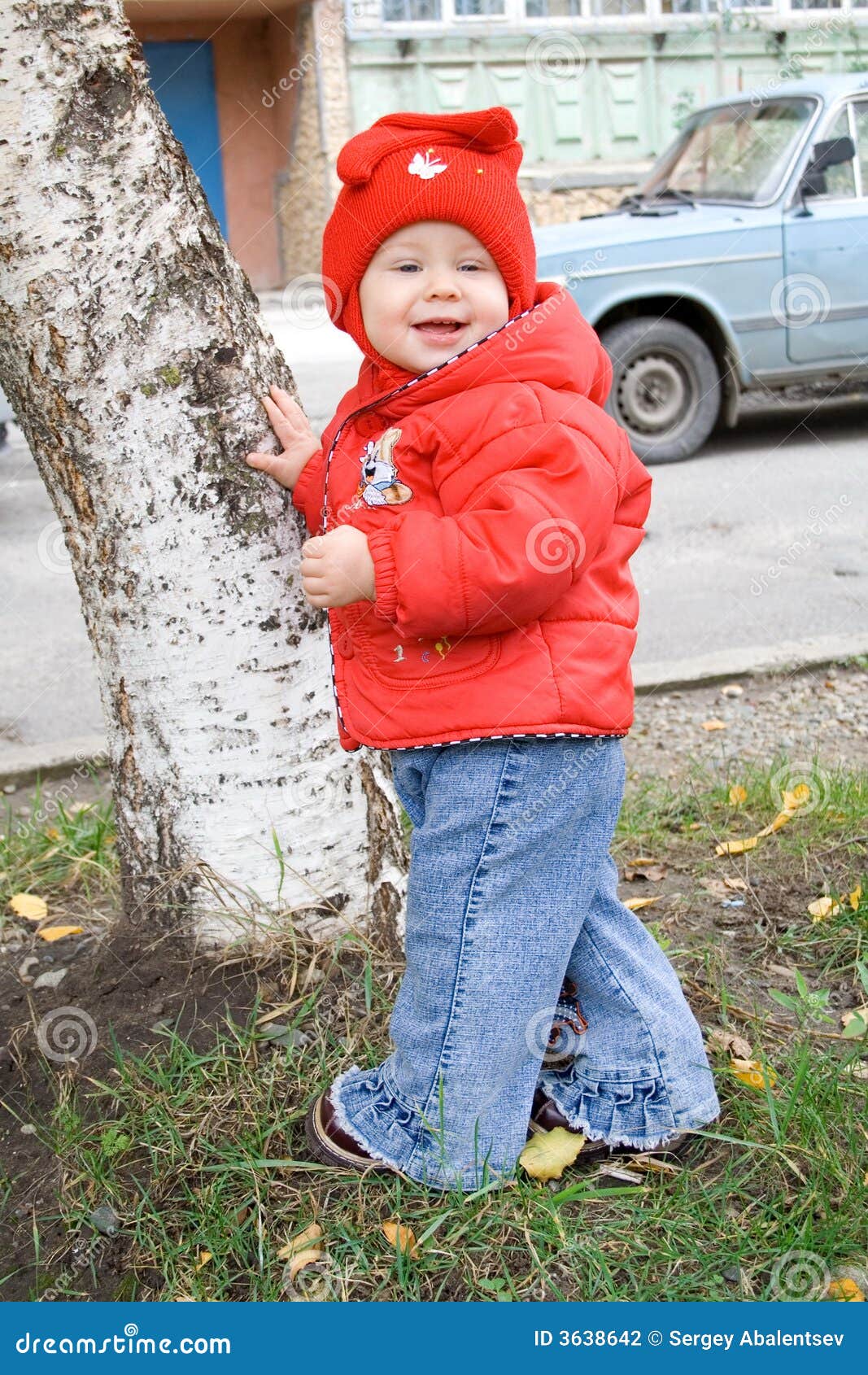 Smiling baby near tree stock photo. Image of asphalt, brown - 3638642