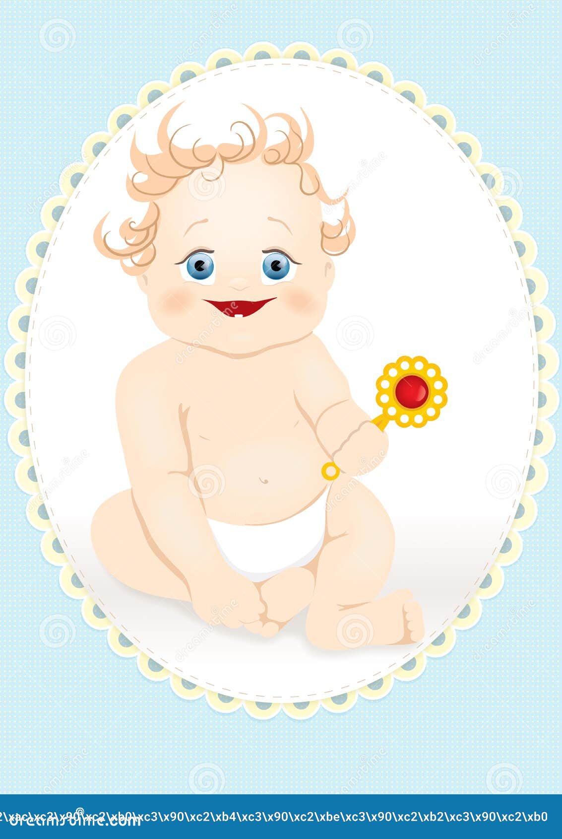 Smiling baby with a rattle stock illustration. Illustration of diaper ...