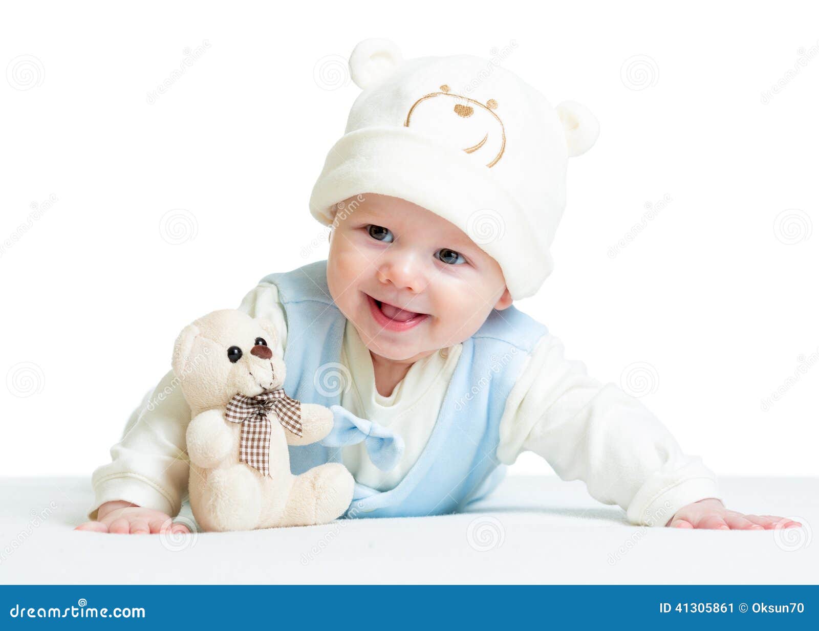 Smiling Baby Weared Hat with Plush Toy Stock Image - Image of looking ...