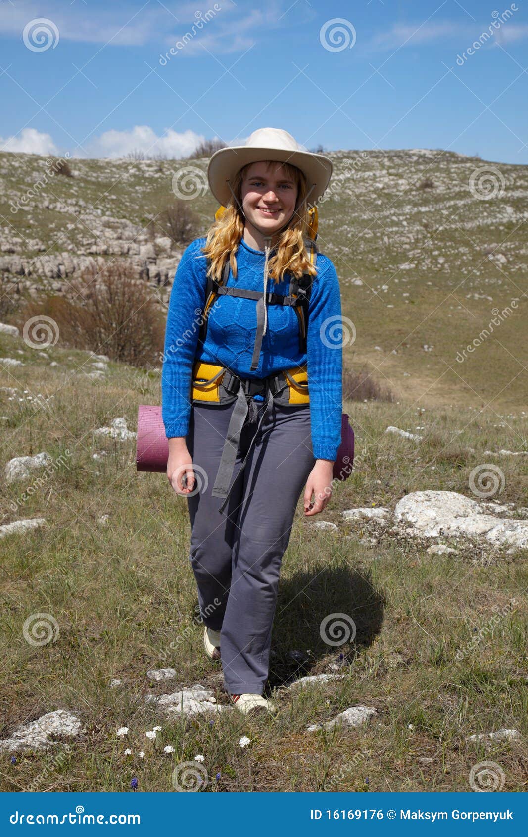 Smiling backpacker girl stock photo. Image of activity - 16169176